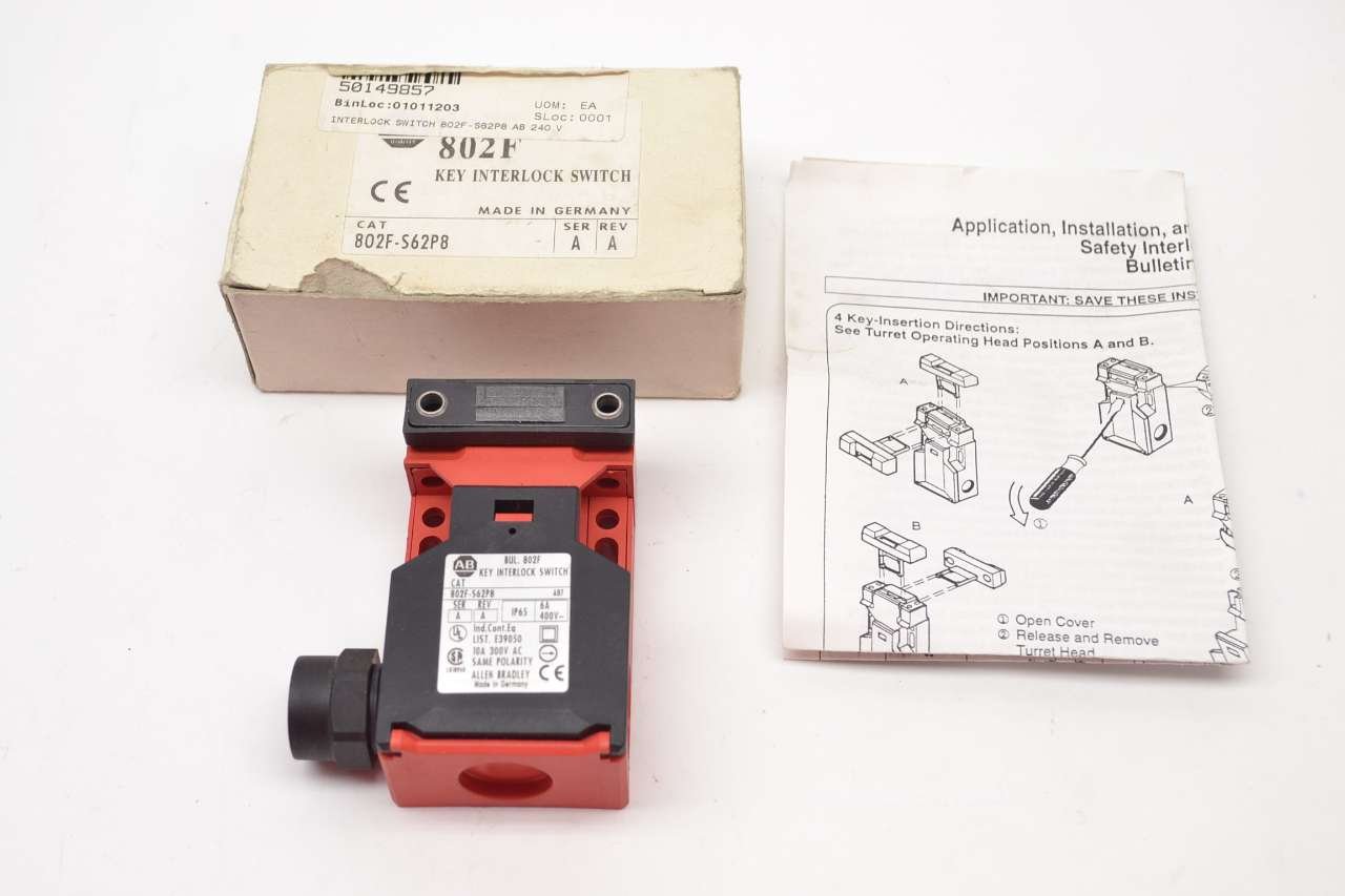 NEW ALLEN BRADLEY 802F-S62P8 KEY INTERLOCK SAFETY A 300V-AC 10A A ...