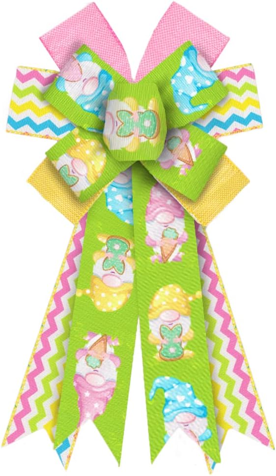 Amazon.com: ABTOLS Large Easter Bows for Wreath, Spring Easter Gnomes ...