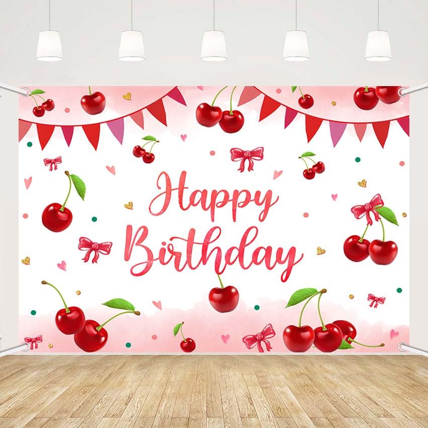Amazon.com : MEHOFON Cherry Birthday Backdrop, Coquette Bow Birthday ...