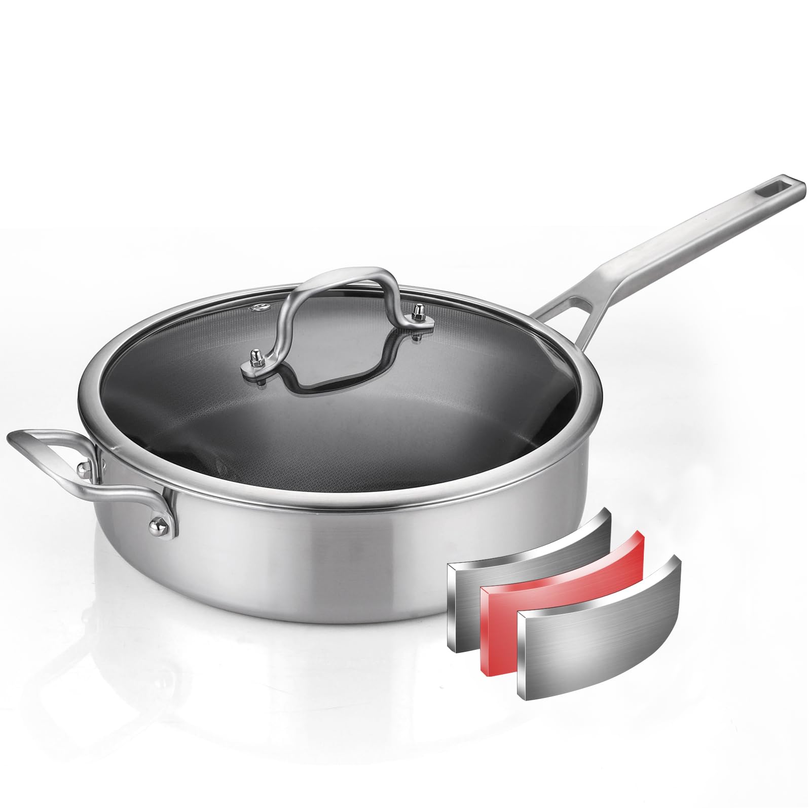 Snapklik.com : YEKSUM 3 Layer Stainless Steel 5 Quarts Saute Pan