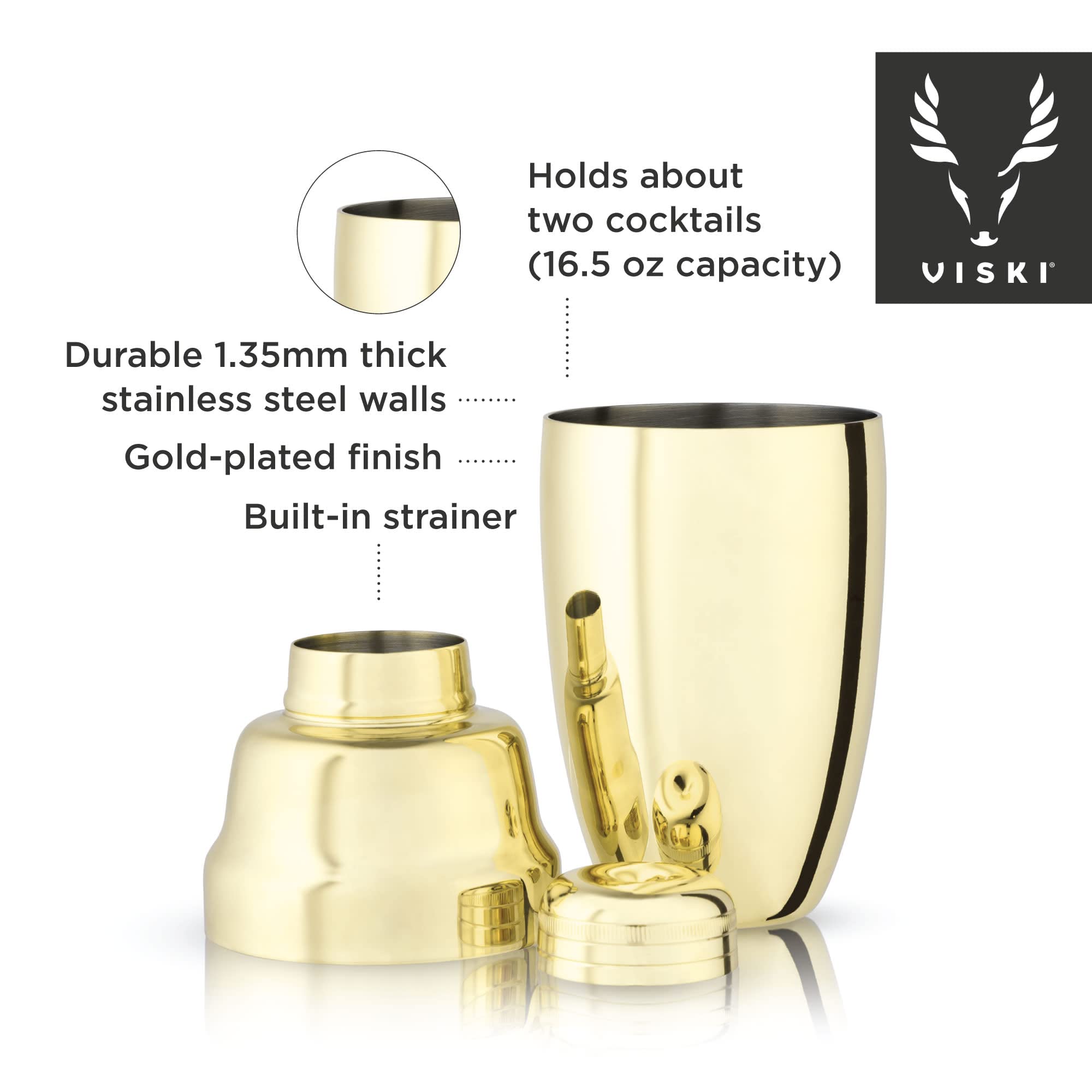 Snapklik.com : Viski Gold Heavyweight Cocktail Shaker, Stainless Steel ...