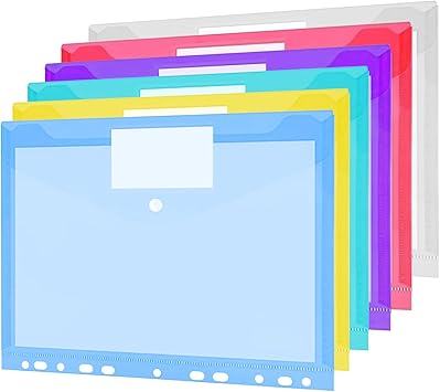 DAJAVE 30 Pcs A4 Punched Pockets Plastic Wallets Coloured Document ...