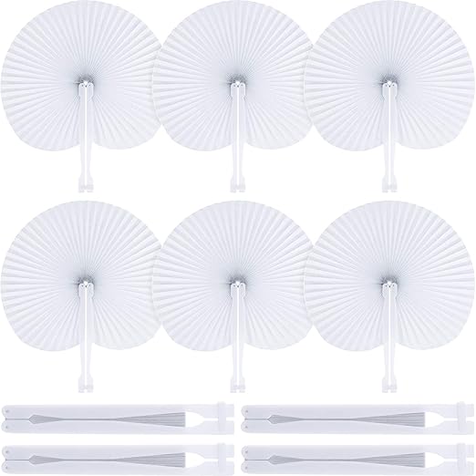 Amazon.com: Blulu 60 Pack Wedding Fans White Round Folding Handheld ...