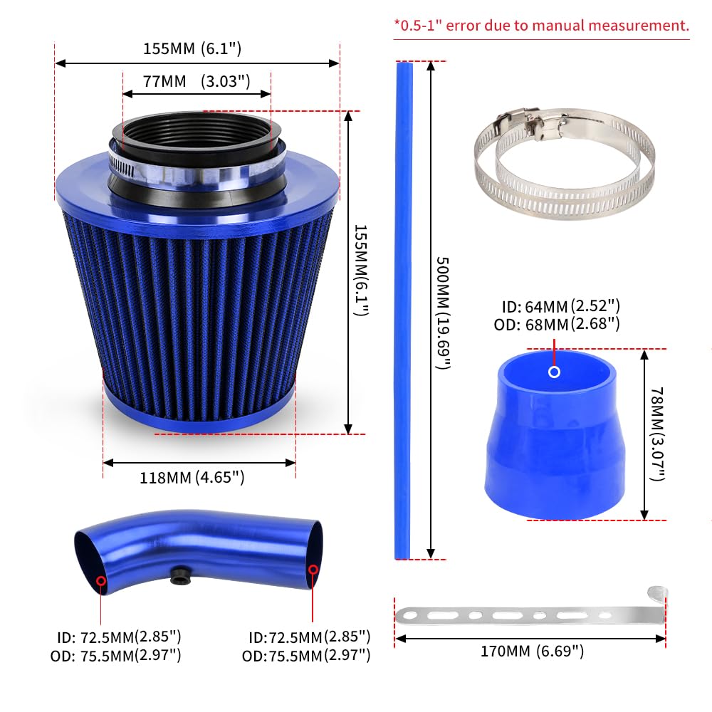 Snapklik.com : BARTOO 3 Cold Air Intake Kit Aluminum Automotive Cold ...