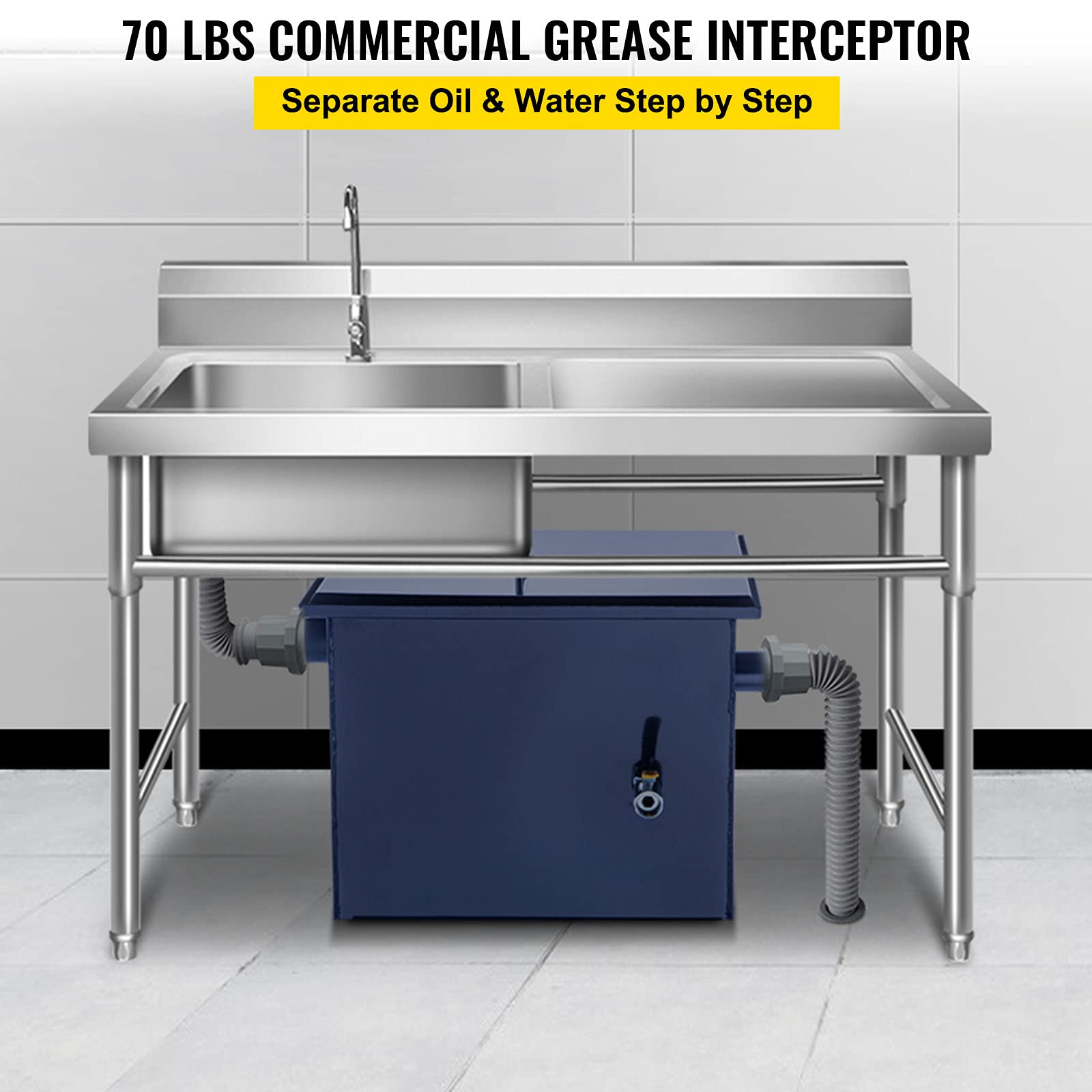VEVOR Commercial Grease Interceptor 70 LB, Carbon Steel Grease Trap 35 ...