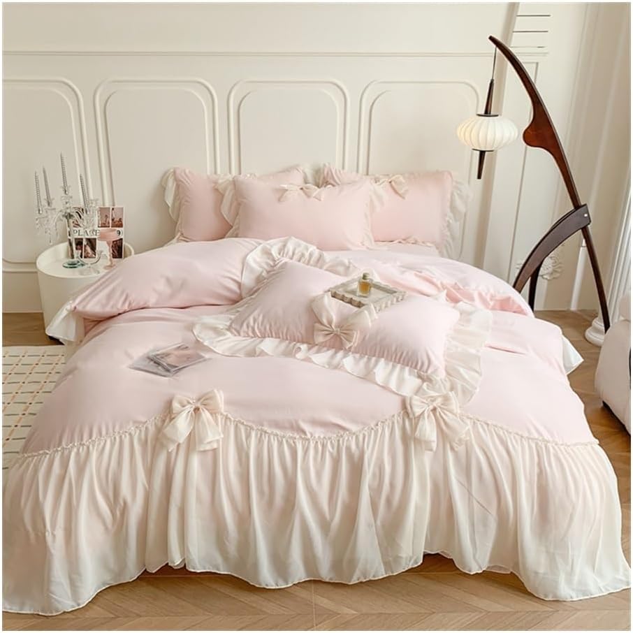 Amazon.com: Duvet Cover , Ruffle Beddding Set with Bowtie, 3/4 Pieces ...