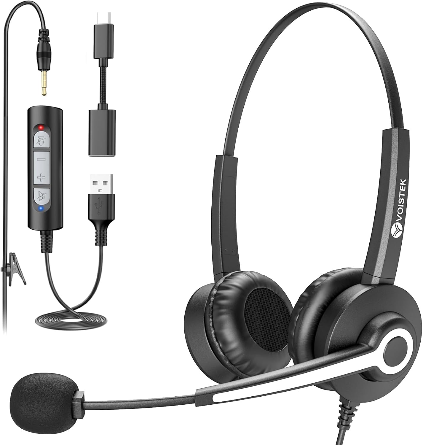 Amazon.com: Voistek USB Headset with Microphone,Wired Headset for PC ...