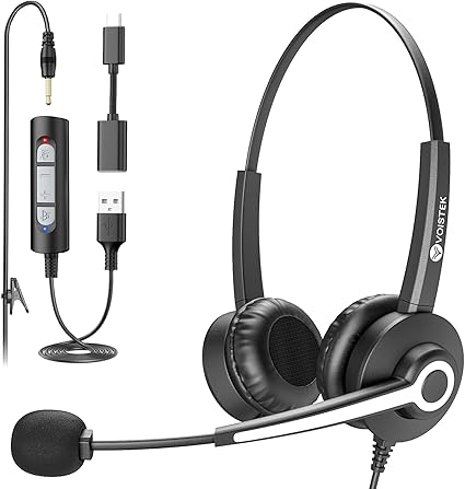 Amazon.com: Voistek USB Headset with Microphone,Wired Headset for PC ...