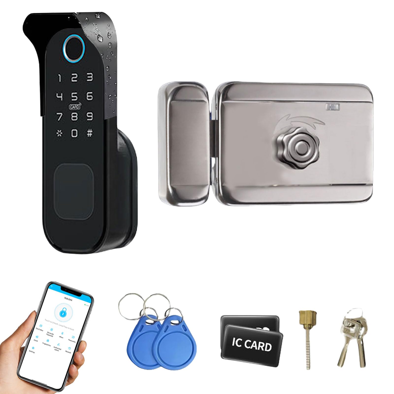Weatherproof Smart Door Lock, Fingerprint Door Lock, 5-in-1 Electronic ...