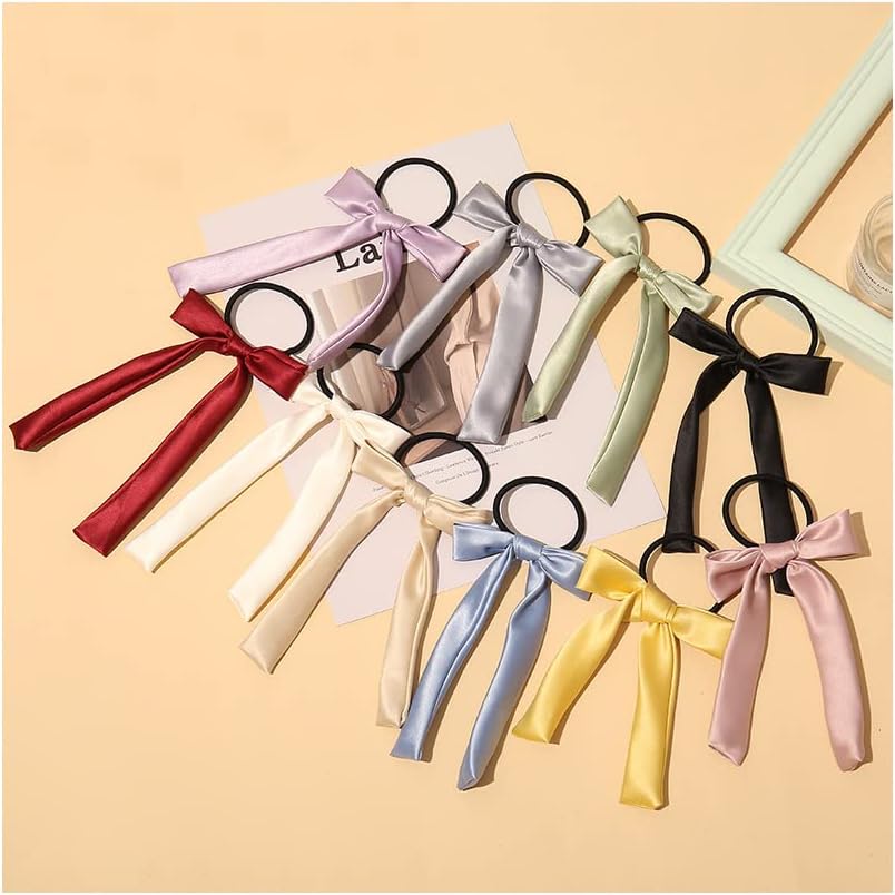 Amazon.com : 6 Pieces Bow Hair Ties, Long Silk Ribbon Hair Bands ...