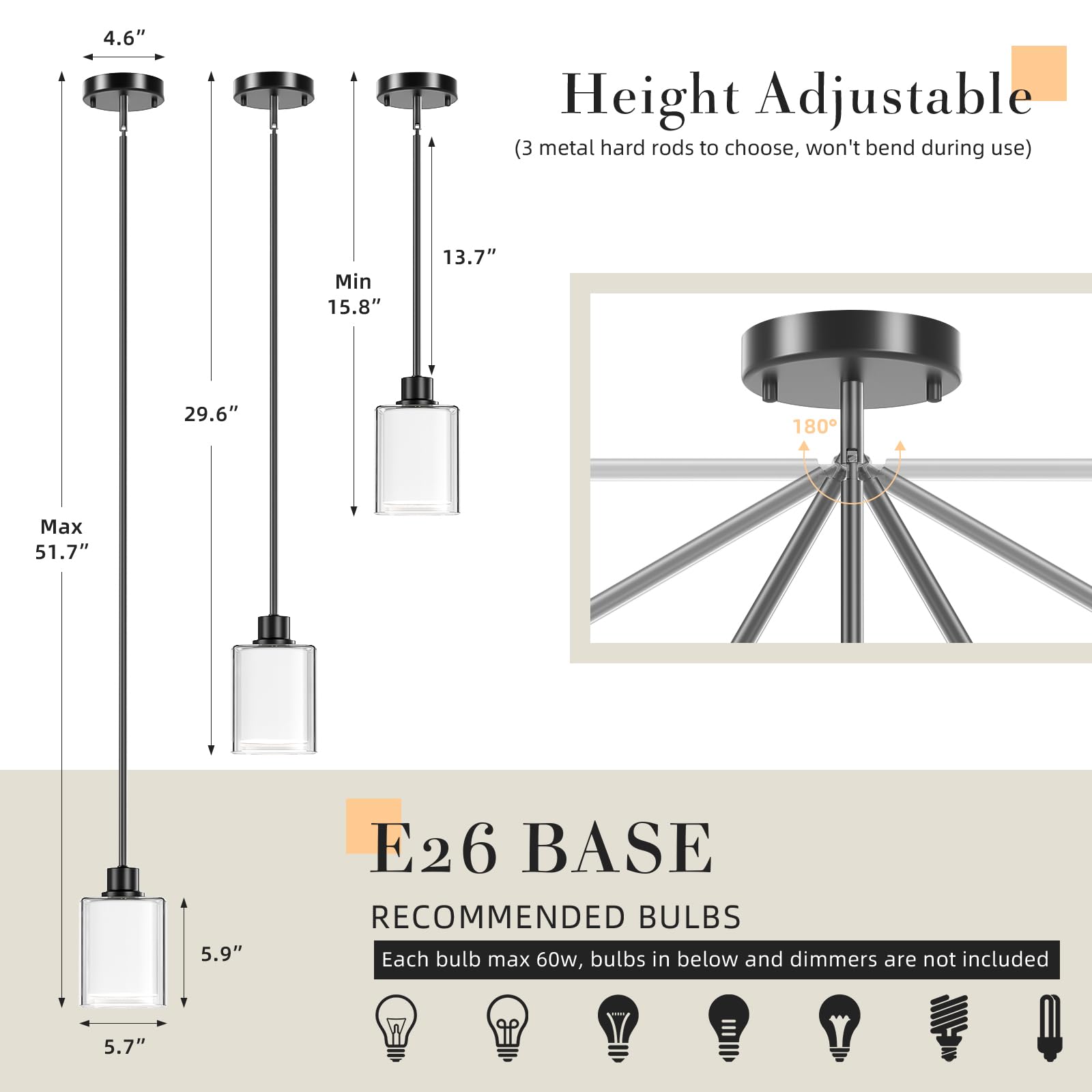 Snapklik.com : Pendant Light Kitchen Island Lighting, Height Adjuatable ...