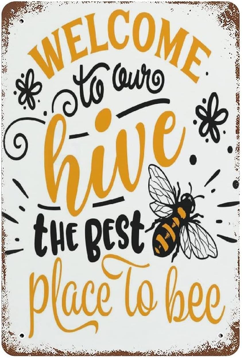 Amazon.com : Bee Garden Decor Farm Hive Rules Tin Sign Vintage Bumble ...