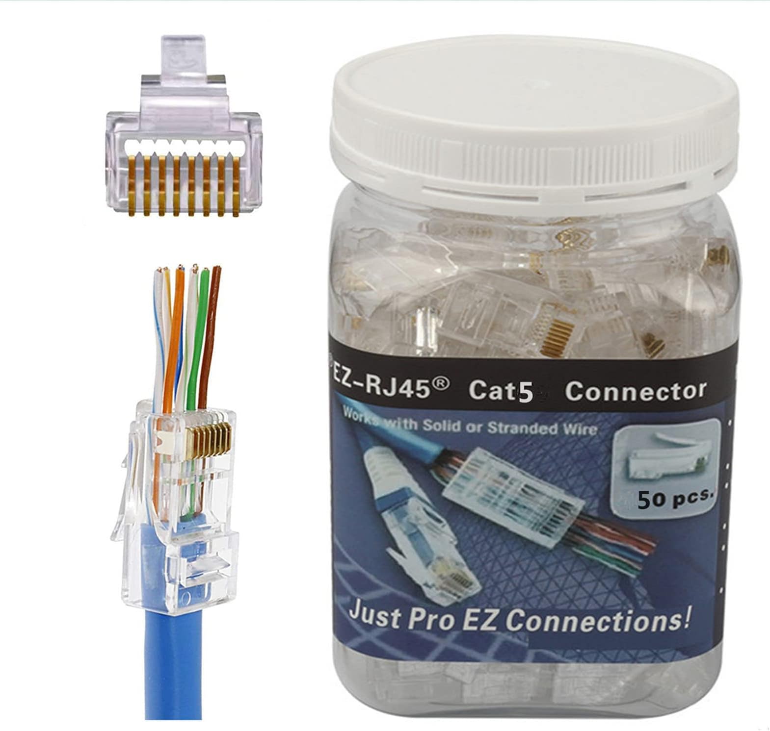 Amazon.com: RJ45 CAT5 CAT5e - Conectores de paso a través de 50 ...