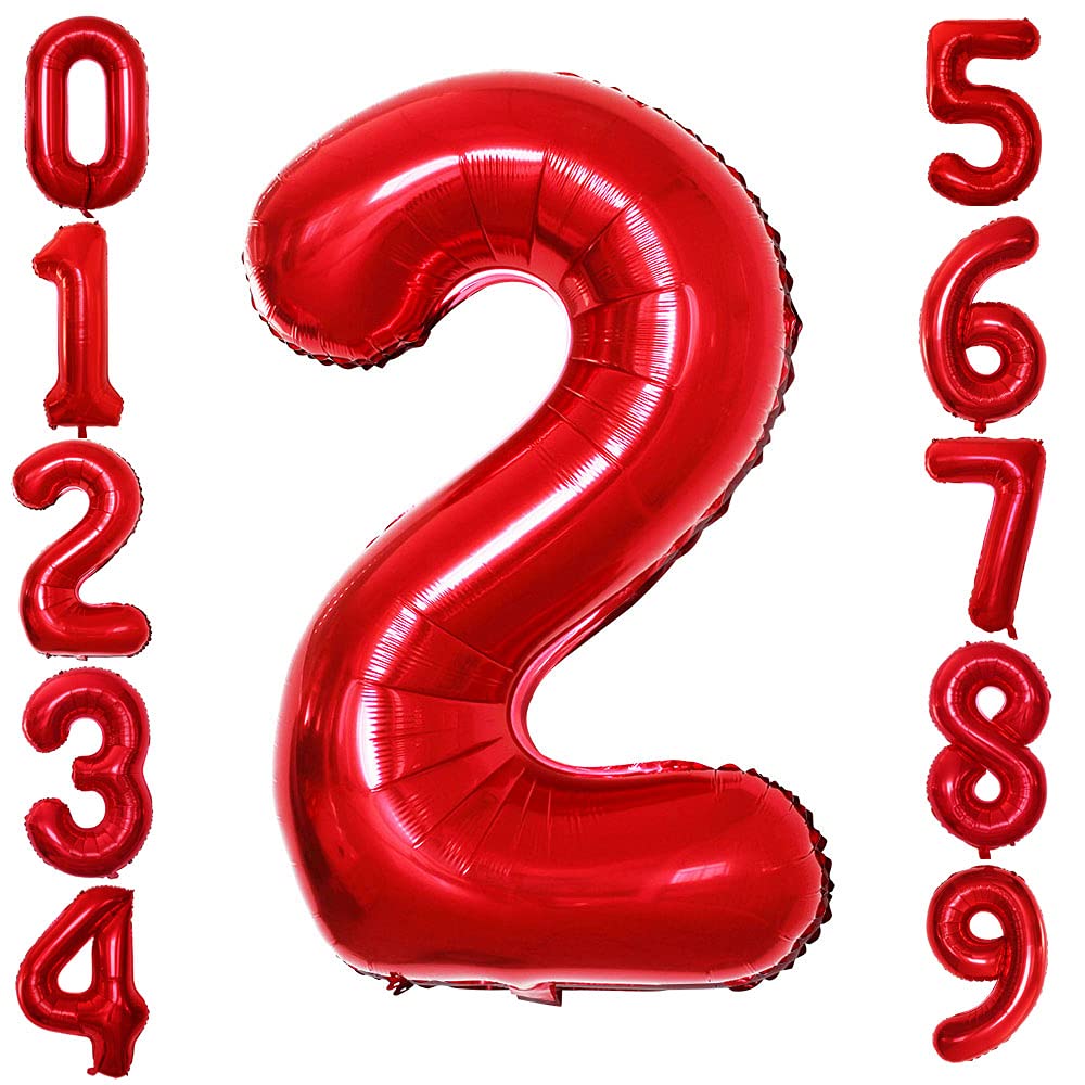 Amazon.com: GOER Red Foil Balloons Number 2,Huge Number Balloons for ...