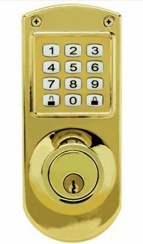 Electronic Keyless Deadbolt System - Bright Brass, #414 - Single ...
