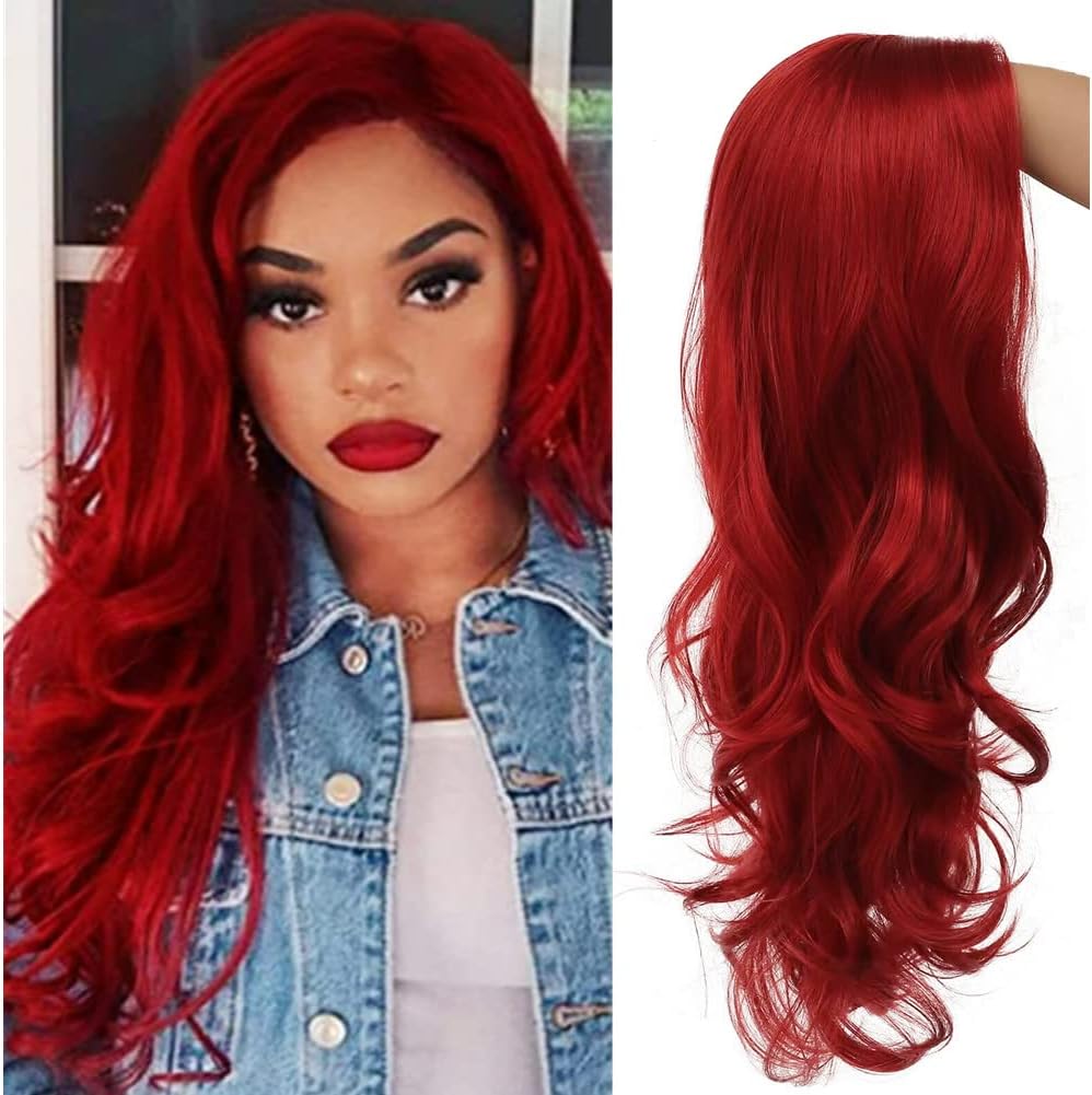 Amazon.com: Dai Cloud Red Wigs for Women Long Wavy Heat Resistant Side ...
