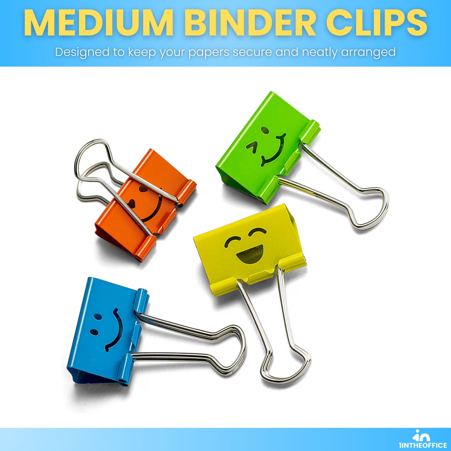 Snapklik.com : 1InTheOffice Medium Cute Colored Smiley Face Binder Clips