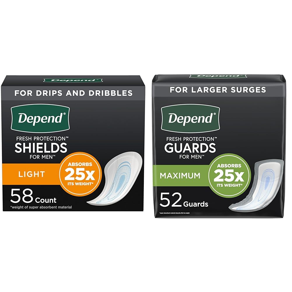 Depend Incontinence Shields and Guards for Men | Light + Maximum ...