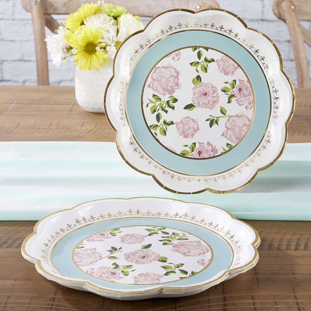 Amazon.com: Kate Aspen Floral Paper Plates (Set Of 8), One Size, White ...