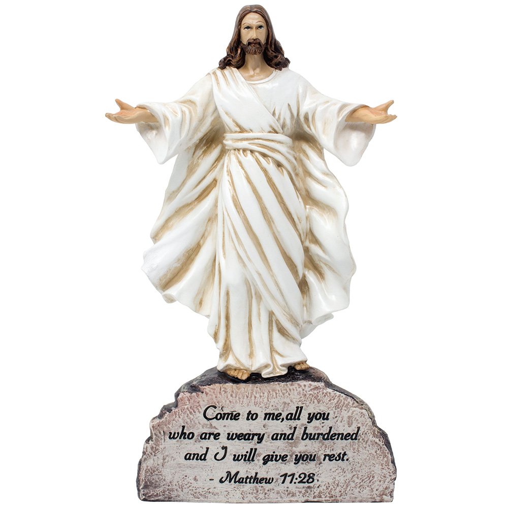Amazon.com: Decorative Jesus Standing on Rock Statue with Inspirational ...
