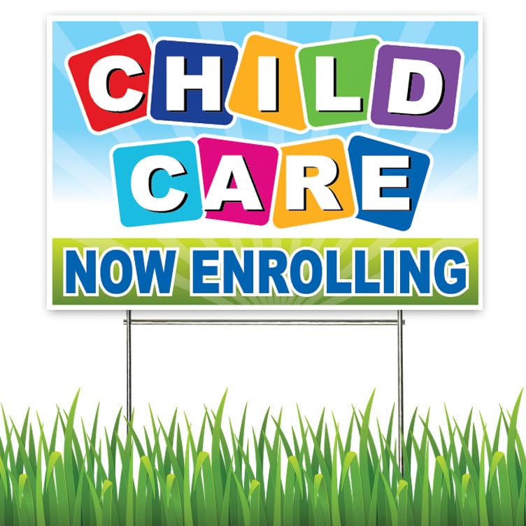 Amazon.com : Generic 4LessCo 18x12 Inch CHILD CARE NOW ENROLLING Lawn Yard Sign with Stake bgb1s ...