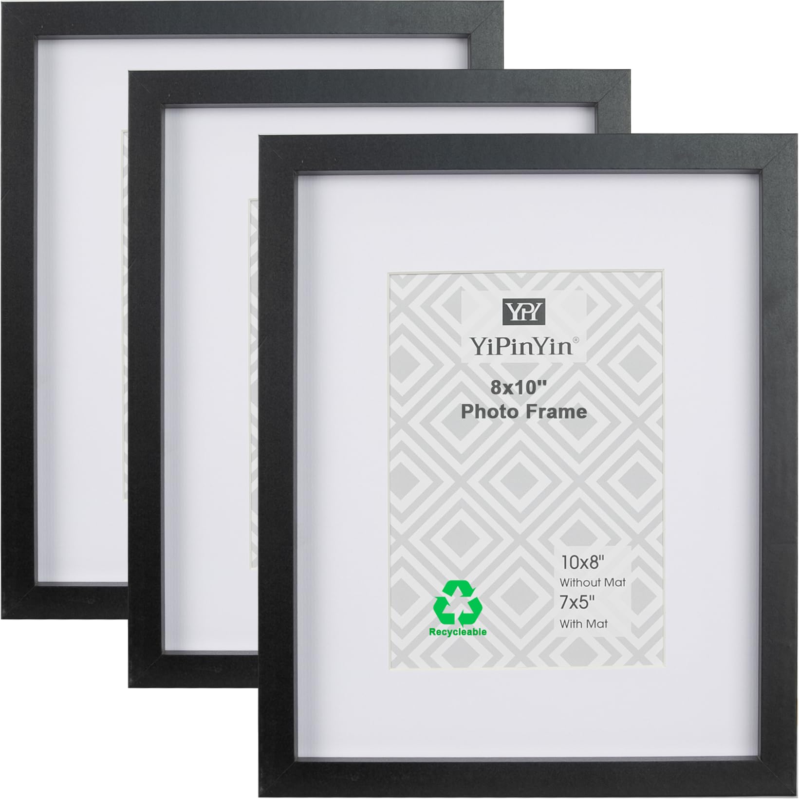 Black 8 x 10 Inch Pcture Frames Set of 3 with Mount for 5 X 7'', 10x8 ...