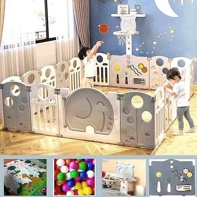 Buy Hukimoyo 20 Panel Playard Playpen for Babies Upto 5 Years with Mat ...