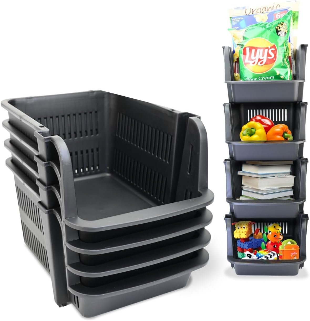 Amazon.com: Skywin TidyFriend Stackable Storage Bins for Pantry - 4 ...