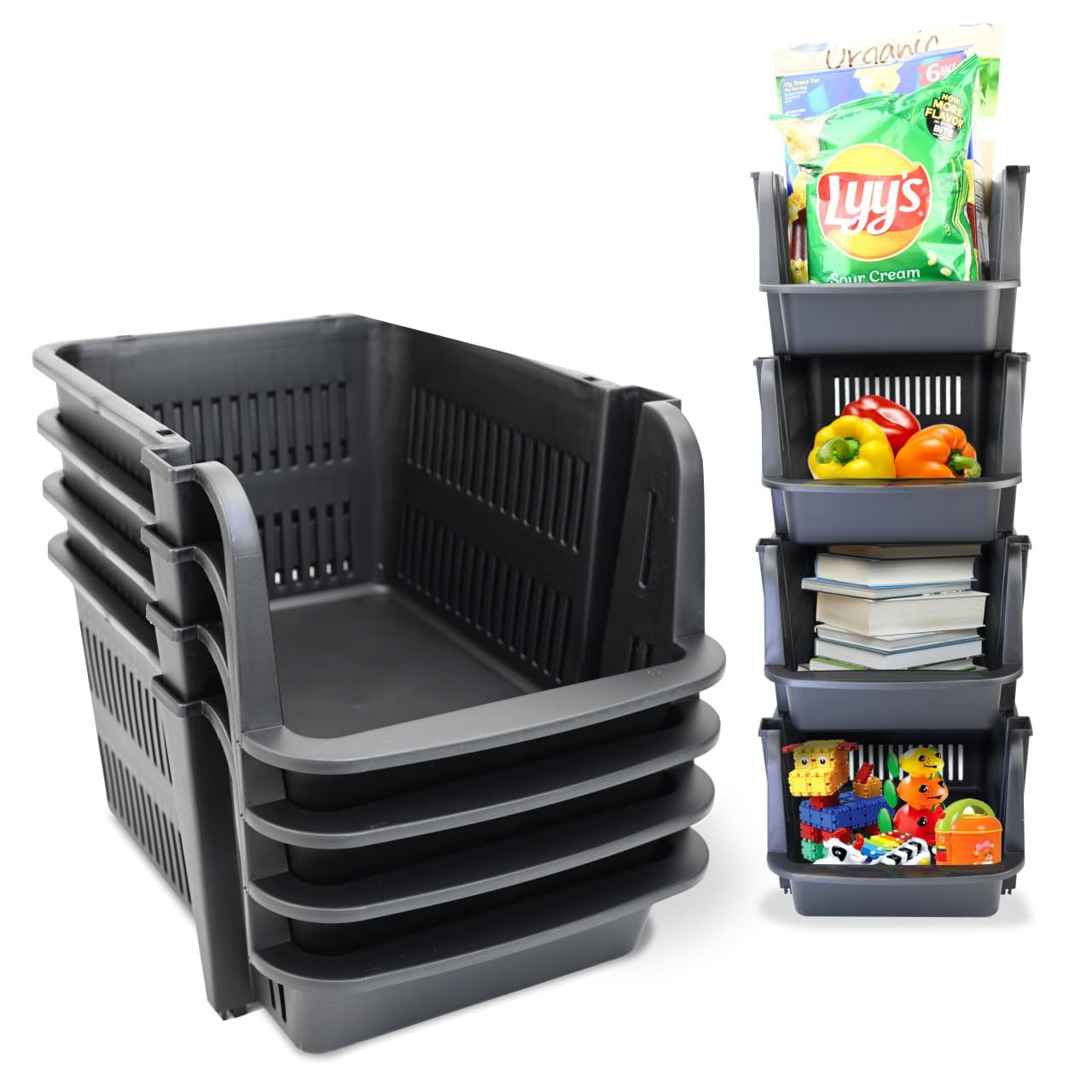 Amazon.com: Skywin Plastic Stackable Storage Bins - 4 Pack Open Front ...