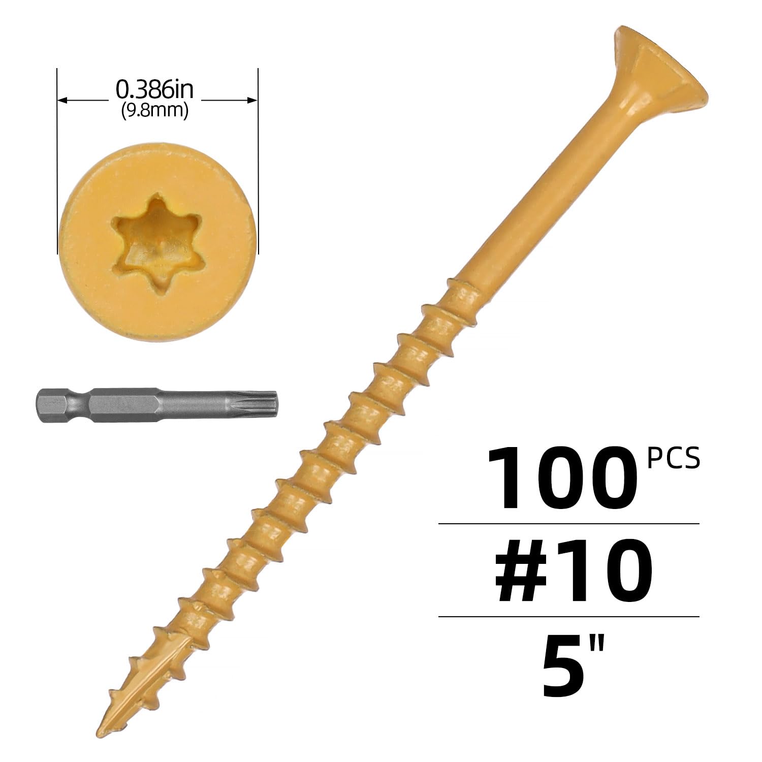 100 Pcs 10 X 5 Exterior Wood Screws T25 Star Torx