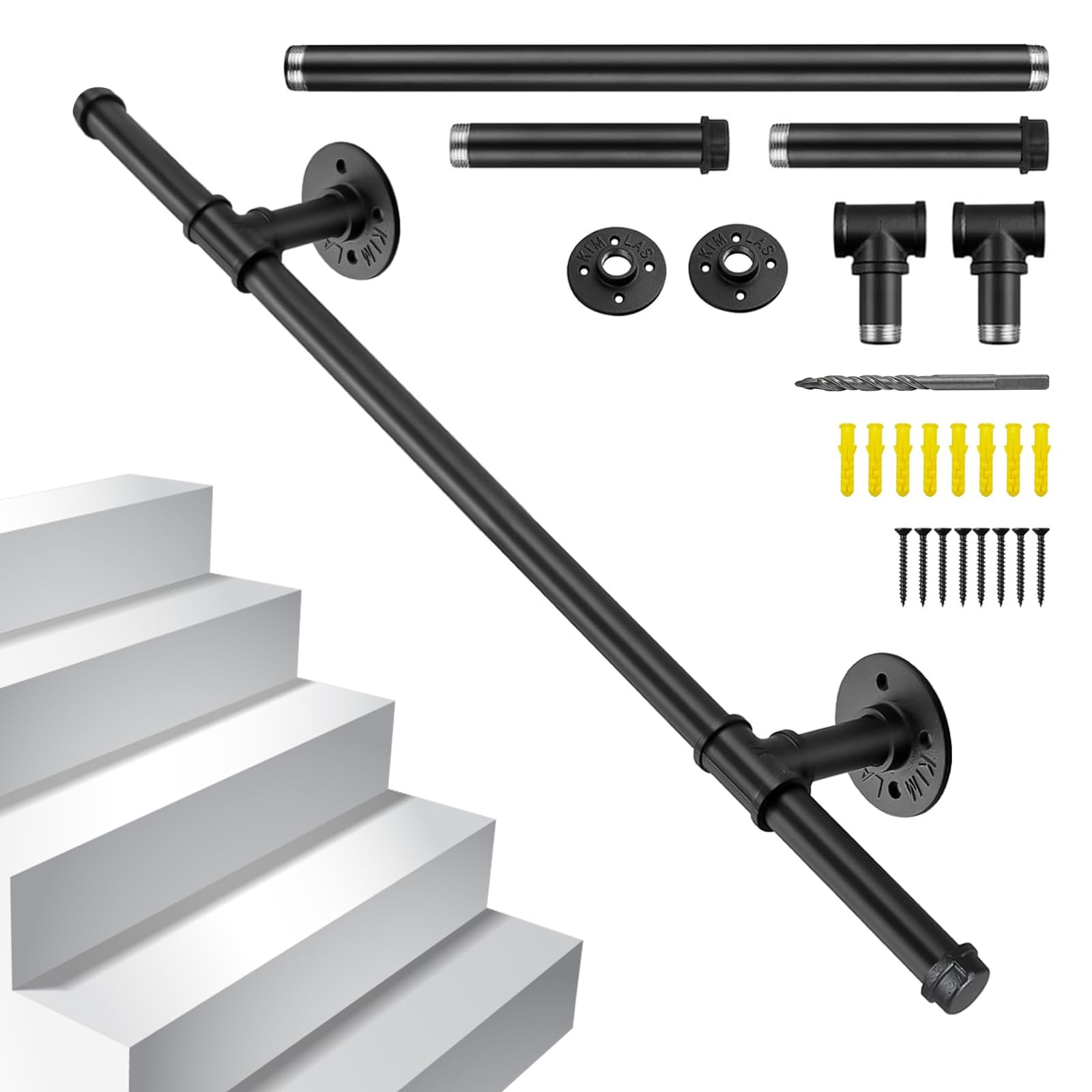 3FT/1M Industrial Pipe Stair Handrail - OZHOMY Wall Mount Grab Bar Anti ...