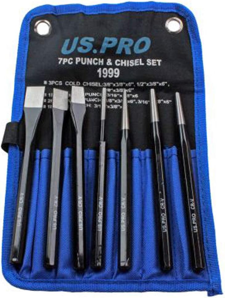 7 Piece Punch and Chisel Set Chrome Vanadium Steel in Canvas Pouch ...