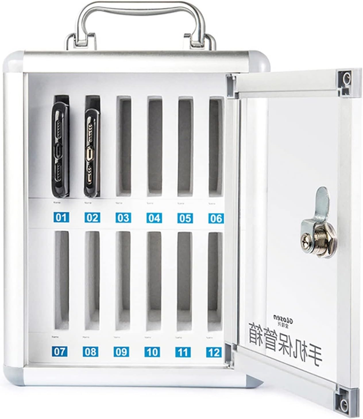 12 Slots Cell Phone Locker Box Wall Mounted Aluminum Alloy Lockable ...