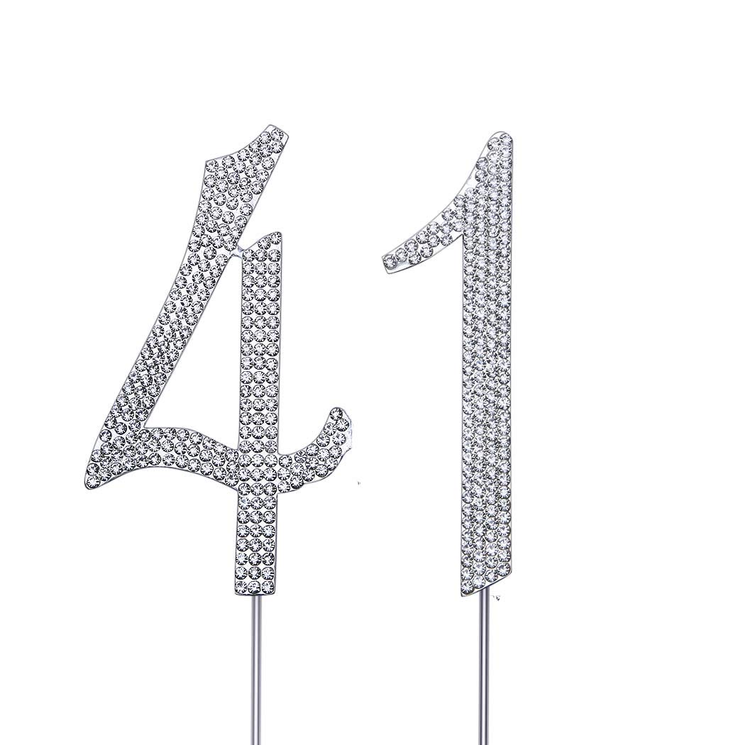 MAGJUCHE Silver 41" Crystal Cake Topper, Number 41 Rhinestones 41st ...