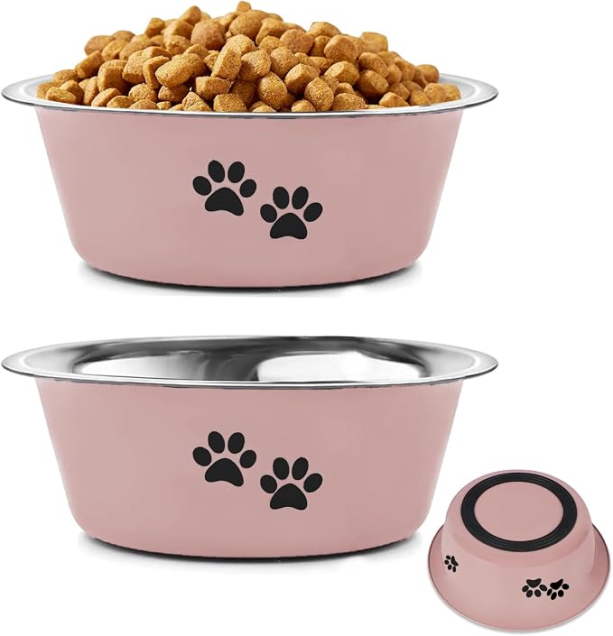 YUDANSI 860ml Pink Dog Bowls 2 Pack Small Medium Dogs Feeding Bowls ...