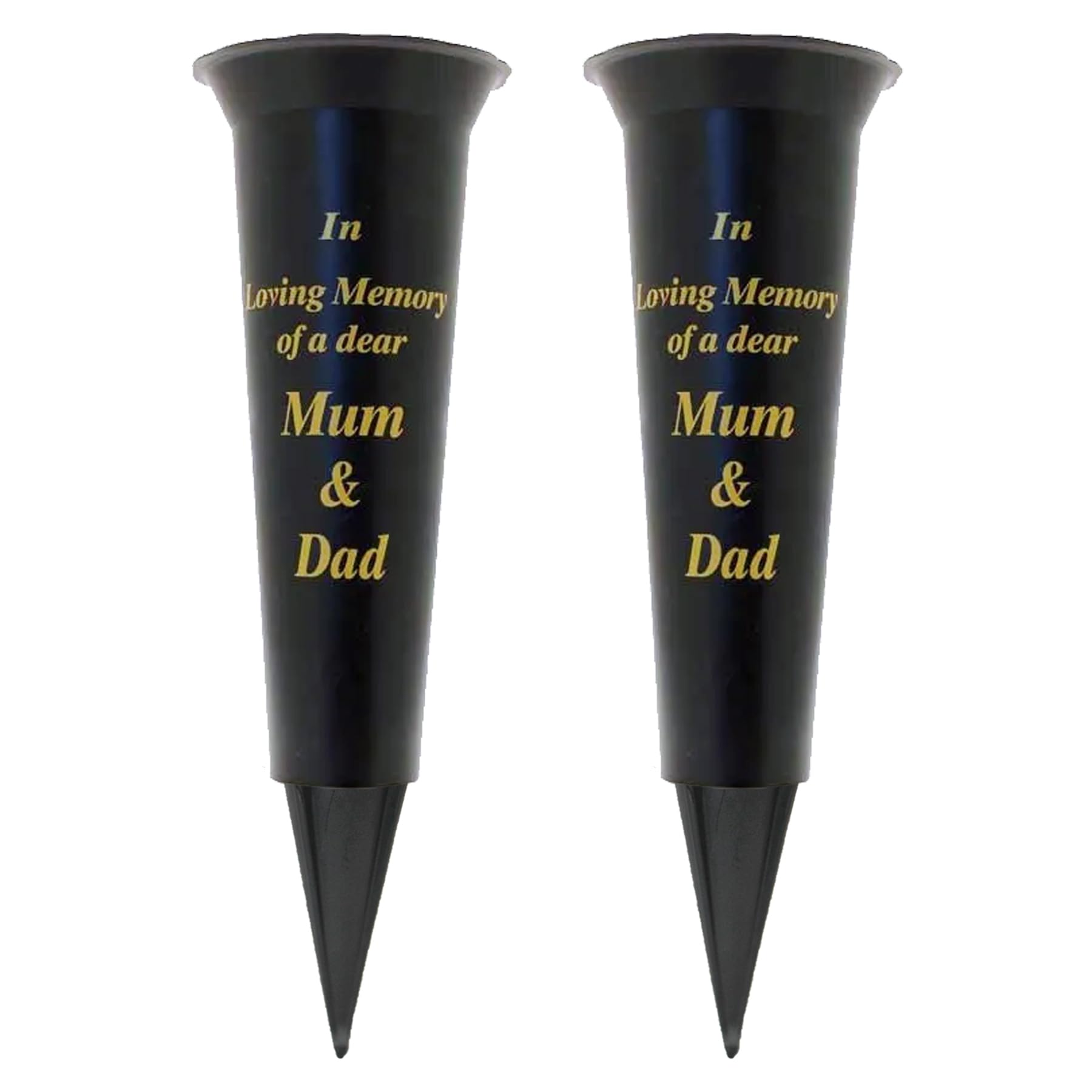 Set of 2 Black In Loving Memory MUM & DAD Spiked Memorial Grave Flower ...