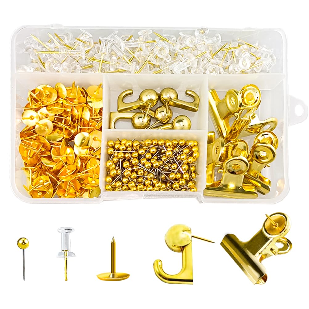 Amazon.com: 460 Pcs Gold Push Pins Set, 5 Style Metal Push Pin Hooks ...