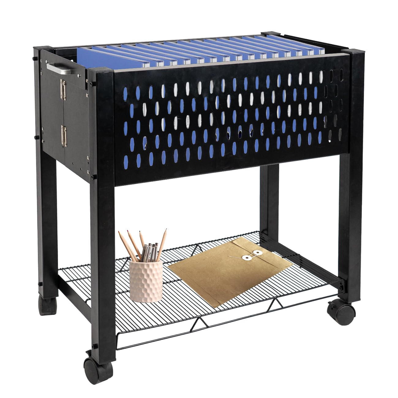 Amazon.com: biosp Mesh Rolling File Cart, Open-Top Alloy Steel File ...