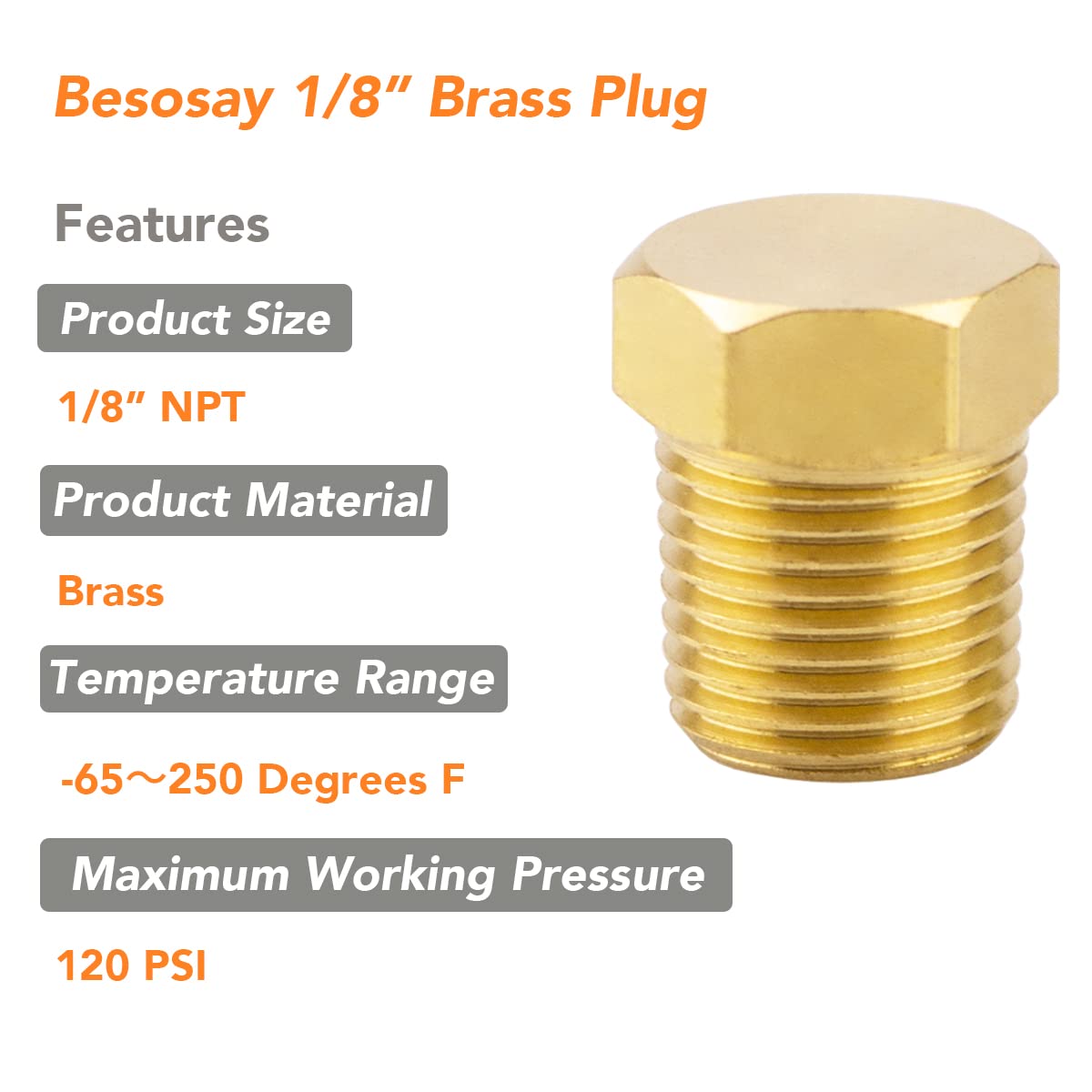 Snapklik.com : (12 Pack) 1/8 Inch NPT Male Brass Pipe Plug, Brass Outer ...