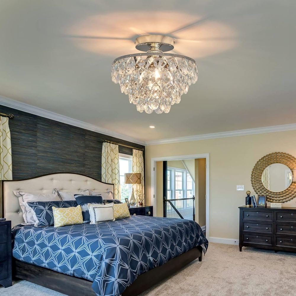 Modern E26 Small Crystal Chandelier Semi Flush Mount Ceiling Light ...