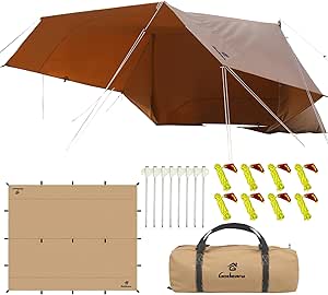 Amazon | GODEARU タープ TC 400cmx490cm レクタタープ ポリコットン 19箇所ループ 焚き火可 500mm耐水圧 耐火性/耐カビ性/遮熱性/耐水性 テントタープ ...