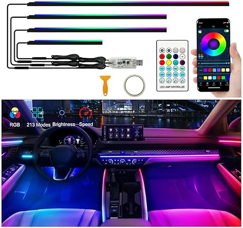 Acrylic LED Interior Strip Lights, 4 in 1 Dreamcolor Ambient Lighting ...