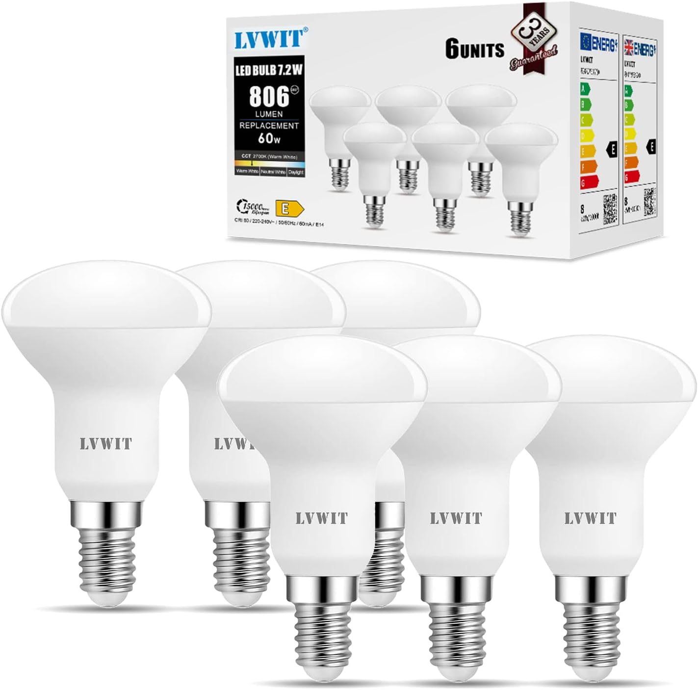 10 Bulb Pack of R50 Diffused Reflector Bulbs in 25 Watt Small Edison ...