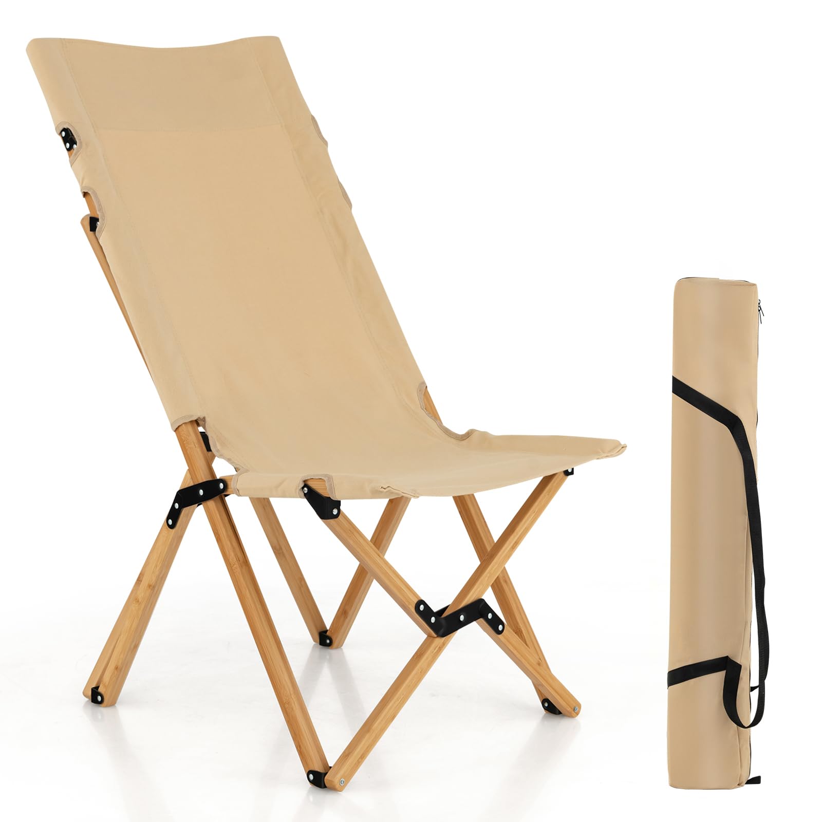 Amazon.com: Tangkula Folding Camping Chair, High Back Portable Bamboo ...