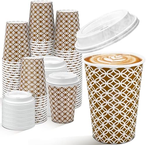 Amazon.com: Ginkgo 100 Pack Disposable Coffee Cups with Lids 12 oz ...