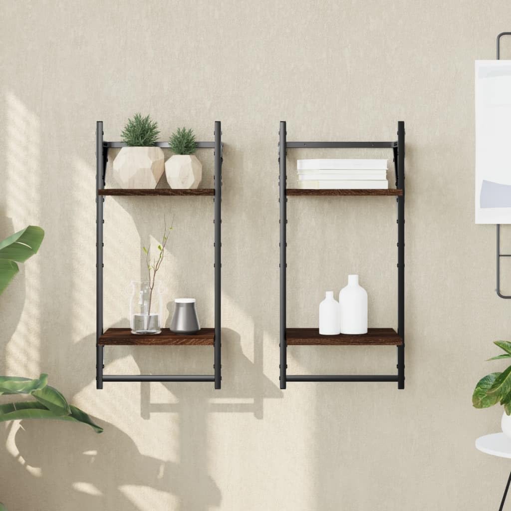 ZEYUAN 836257 Wall Shelves with 2 Shelves & Rods, Brown Oak Look ...