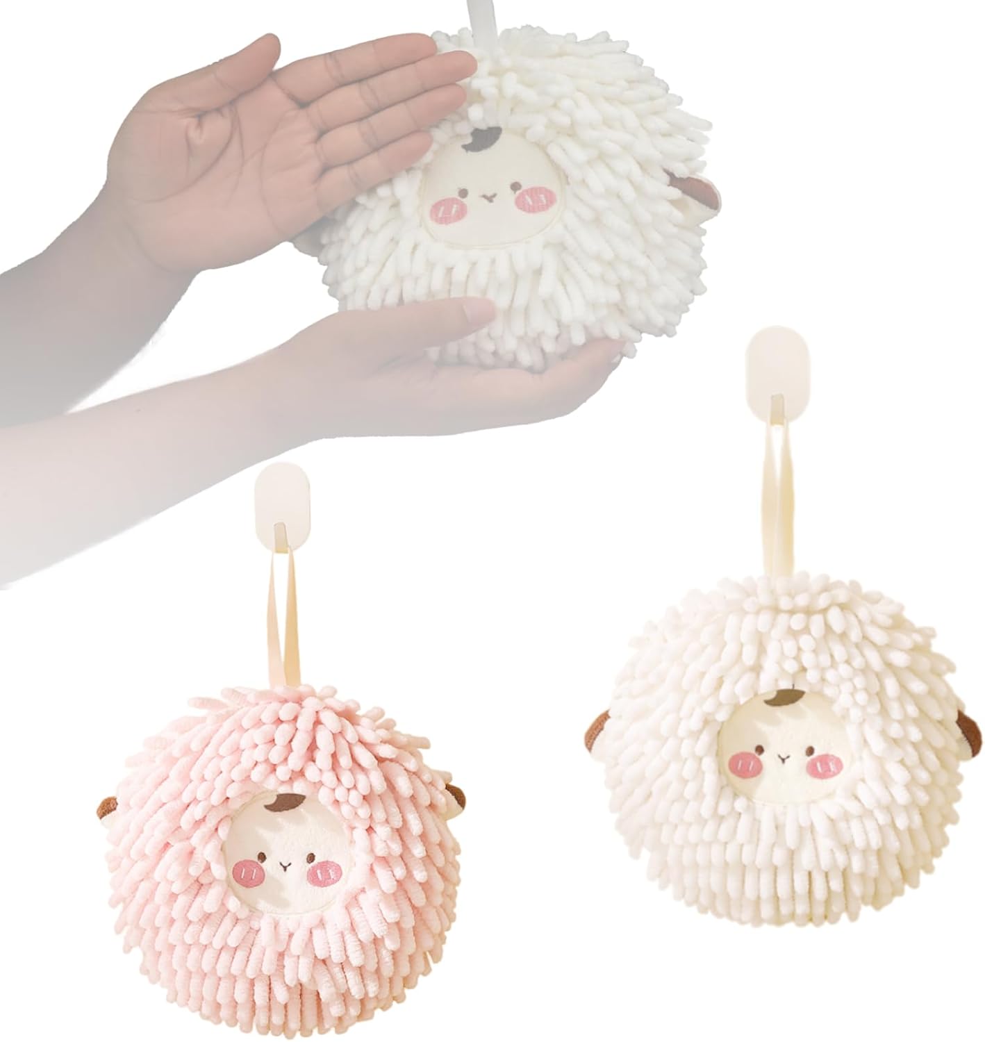 Amazon.com: FHDUSRYO 2Pcs Fuzzy Ball Hand Towel, Cute Chenille Hand ...