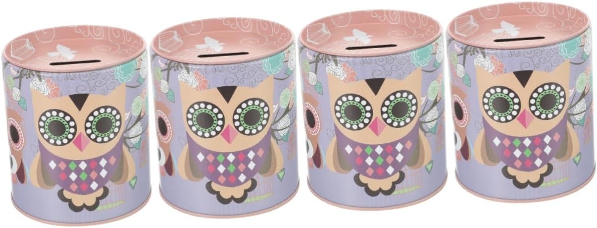 Abaodam Alcancía de metal con diseño de búho, 4 unidades, para niñas ...