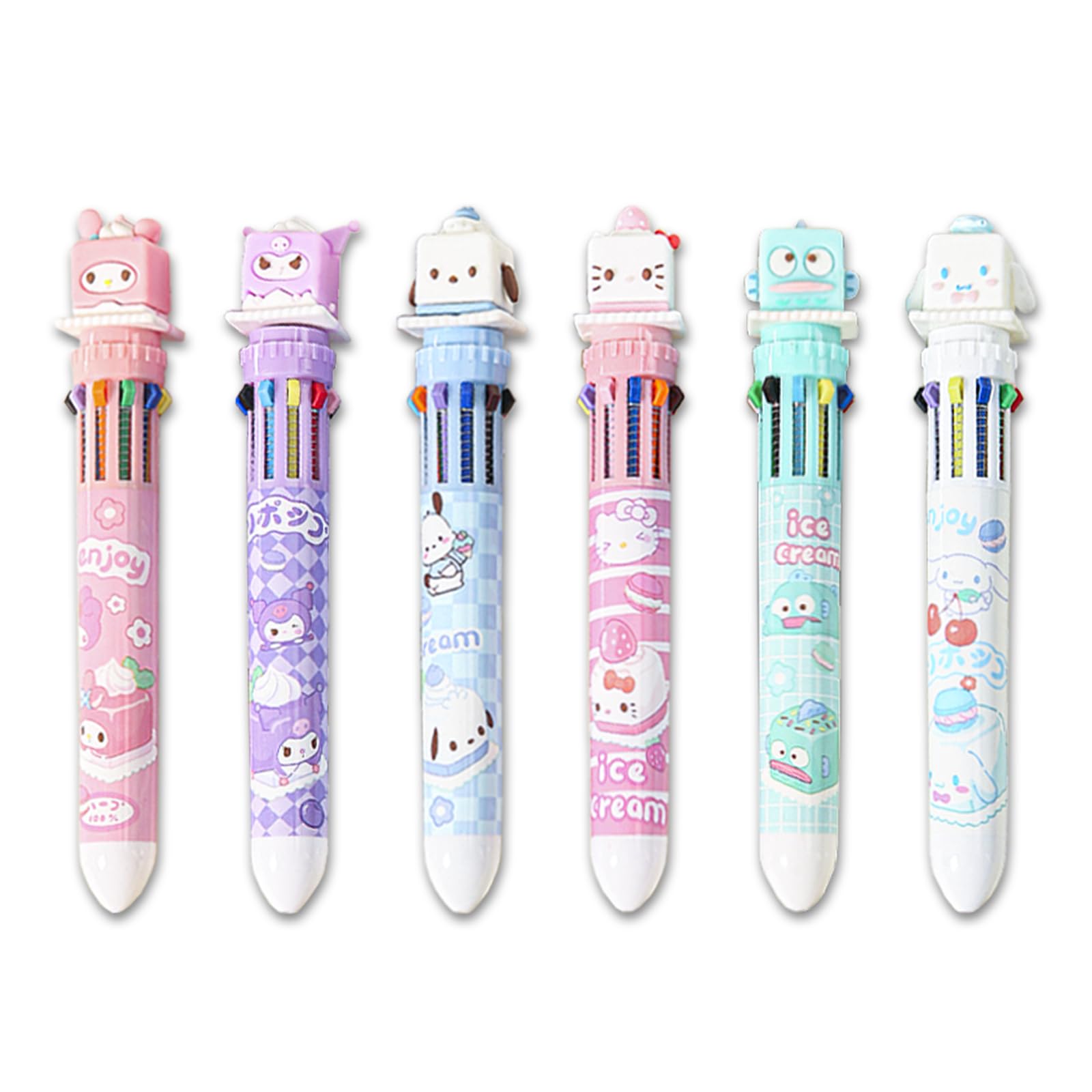 Amazon.com : 6Pcs of 0.5mm Multicolor Ballpoint Pens, Ten Colors in One ...