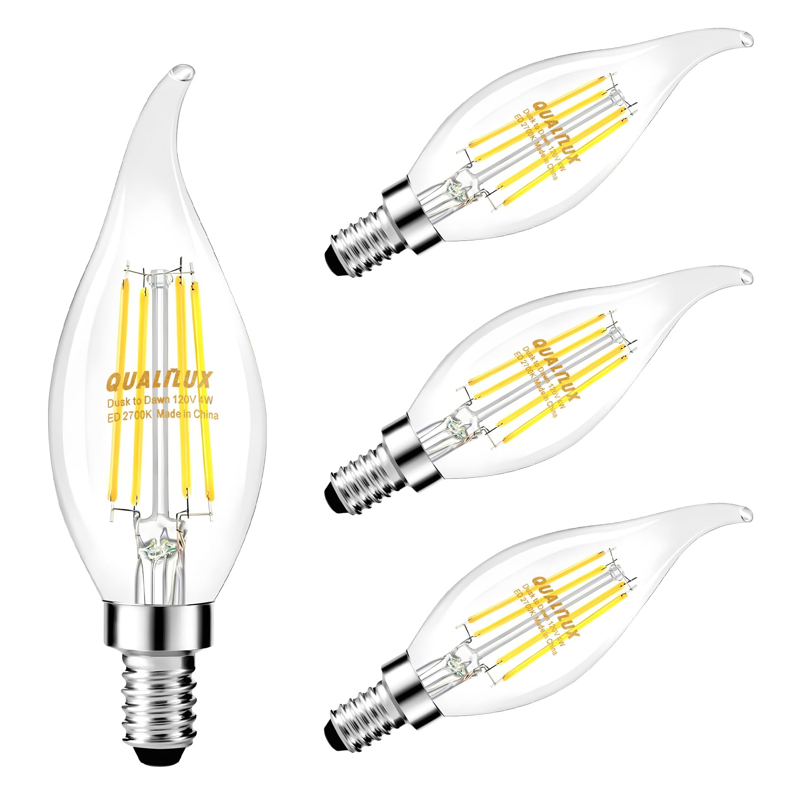 Qualilux Dusk to Dawn Candelabra Bulbs Outdoor, CA11 Vintage Glass with ...
